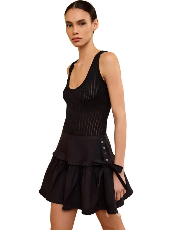 Ulla Johnson Elodie Cotton Mini Skirt With Pleated Trims And Side Bow Detail - Noir