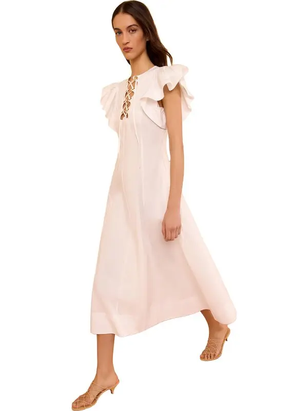 Ulla Johnson Odessa Cotton Dress With Lace-up Bodice - Cowrie
