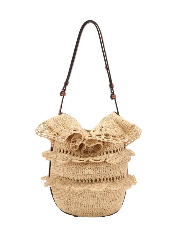 Ulla Johnson Marina Raffia Ruffle Bucket Handbag - Natural