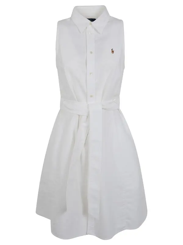 Polo Ralph Lauren Sleeveless Shirt Dress With Belt - White