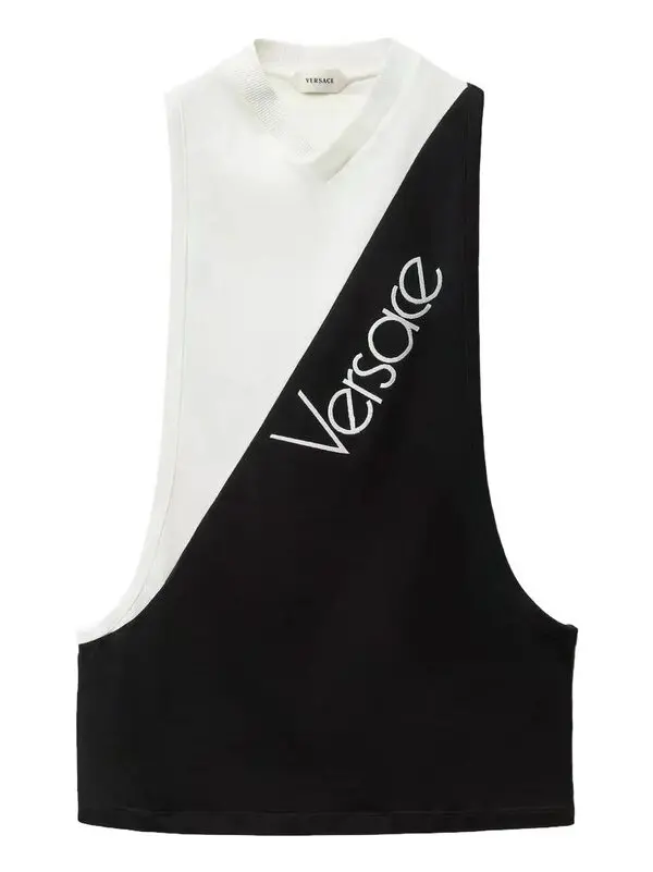 Versace Embroidered Logo Cotton-jersey Tank Top - Black