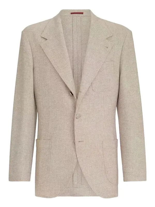 Brunello Cucinelli Cashmere-panama Deconstructed Blazer With Patch Pockets And Metal Buttons - Neutrals