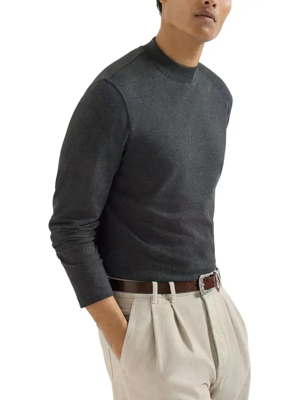 Brunello Cucinelli Long-sleeve Mock-neck T-shirt - Grey