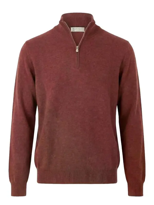 Brunello Cucinelli Burgundy Cashmere Half-zip Sweater - Red