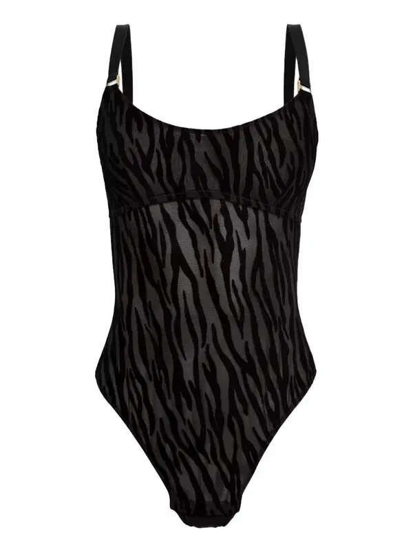 HEIST The Nieve Flocked Mesh Bodysuit - Black