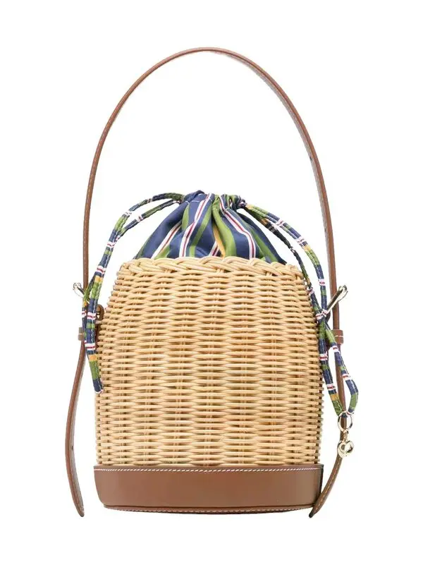 Maje Blanca Wicker-panelled Leather Bucket Bag - Neutrals