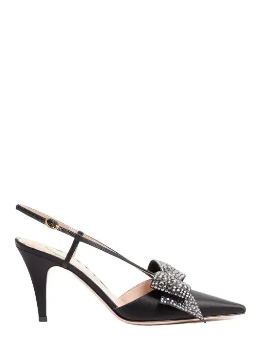 Valentino Garavani Slingback Pumps In Satin With Embellished Bow Detail - Black