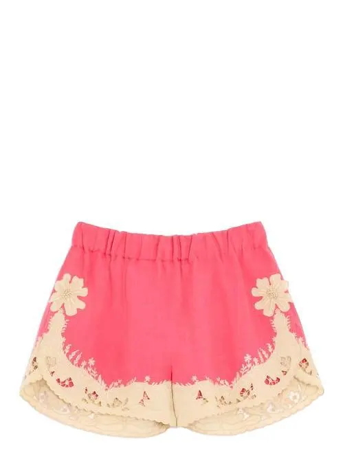 Valentino Garavani Embroidered Couture Linen Shorts - Coral/beige