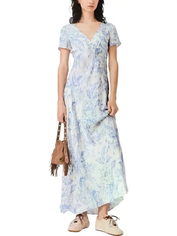 Maje Floral Print Maxi Dress - Blue