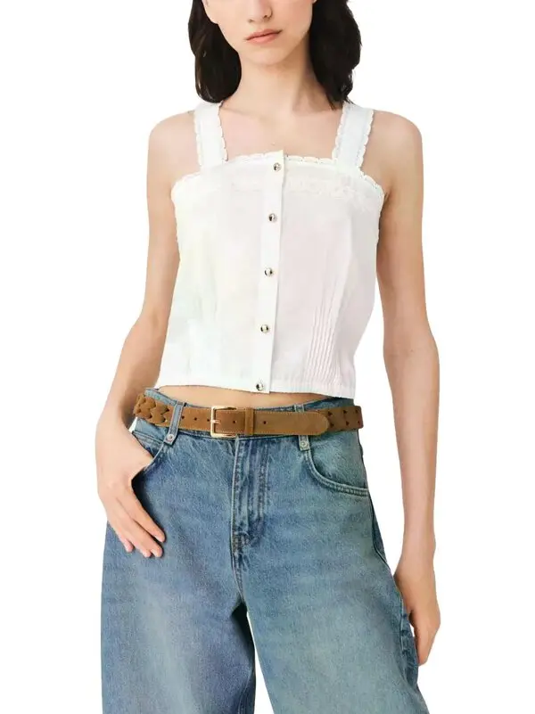 Maje Lace-trimmed Pleated Top - White