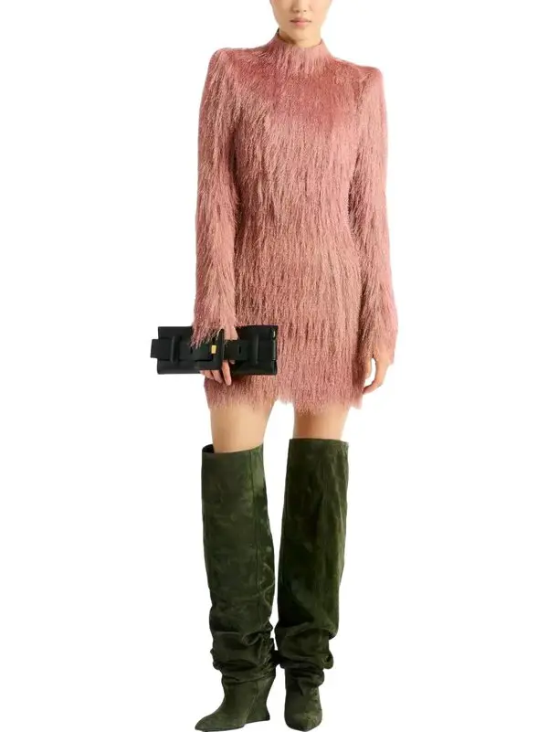 Balmain Fringed Long-sleeve Mini Dress - Pink