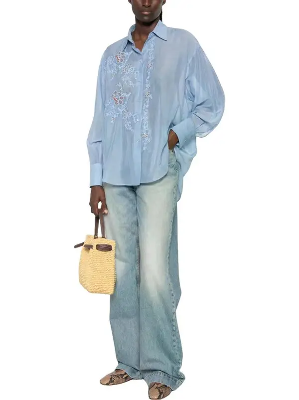 Ermanno Scervino Sheer Floral Embroidered Shirt - Blue