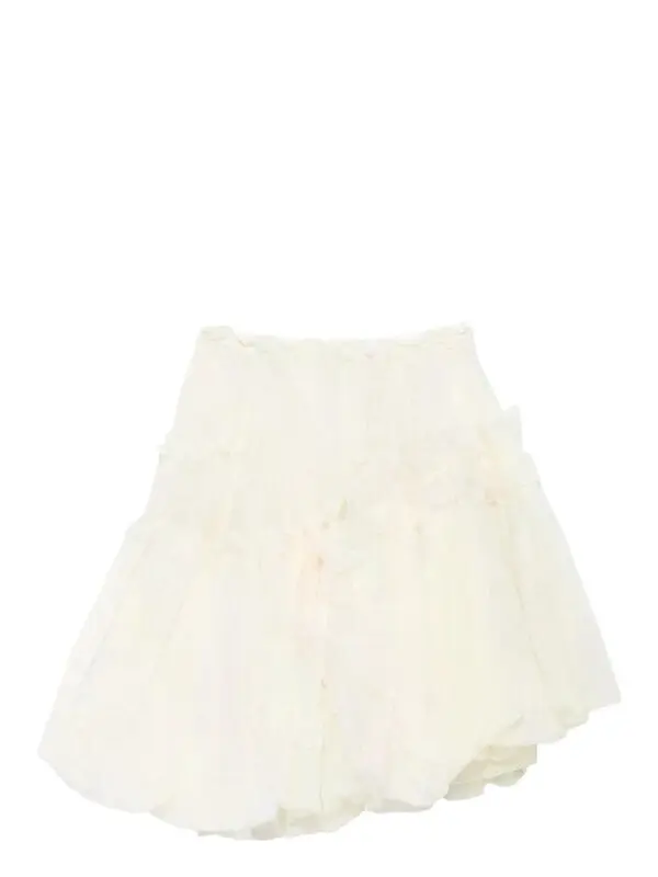 Ermanno Scervino Floral Lace Ruffled Midi Skirt - Neutrals