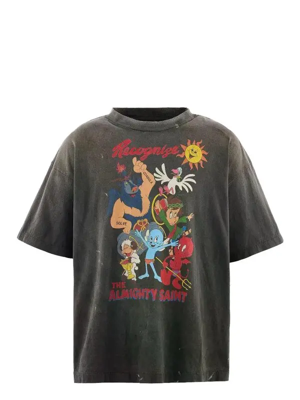SAINT MXXXXXX Graphic-print Distressed T-shirt - Grey