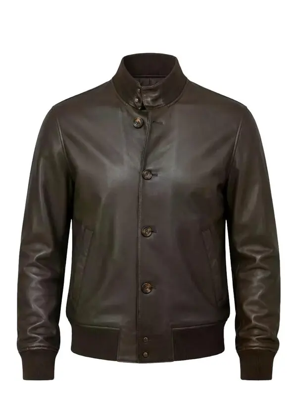 KIRED Ribbed-trim Leather Jacket - Brown