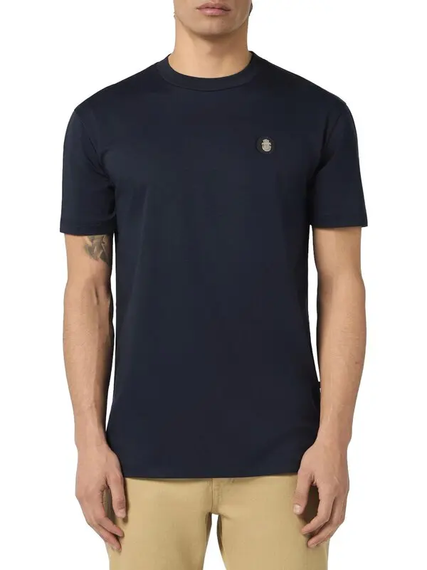 BILLIONAIRE Cotton Jersey Crewneck T-shirt With Applied Logo Patch - Blue