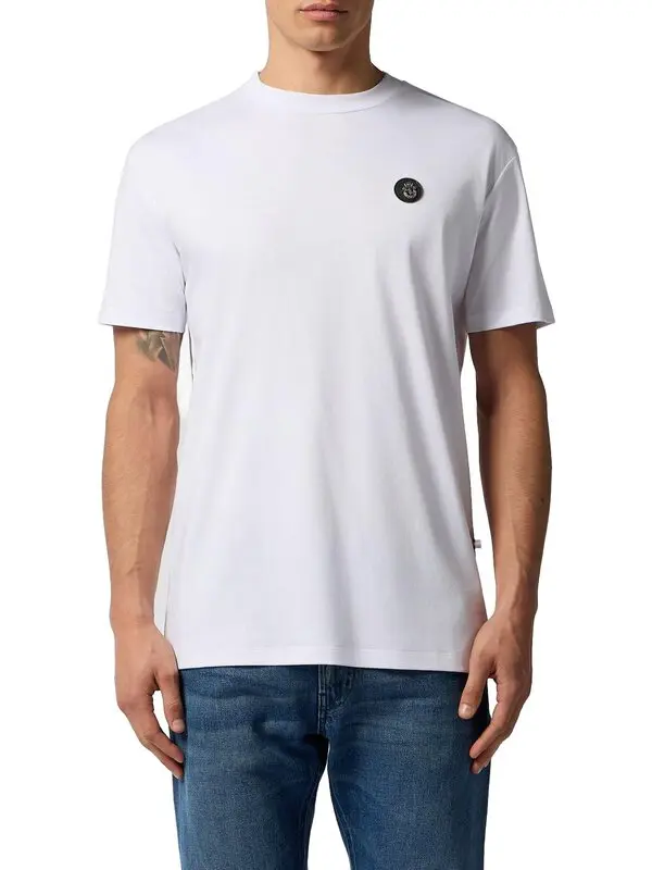 BILLIONAIRE Cotton Jersey Crewneck T-shirt With Applied Logo Patch - White