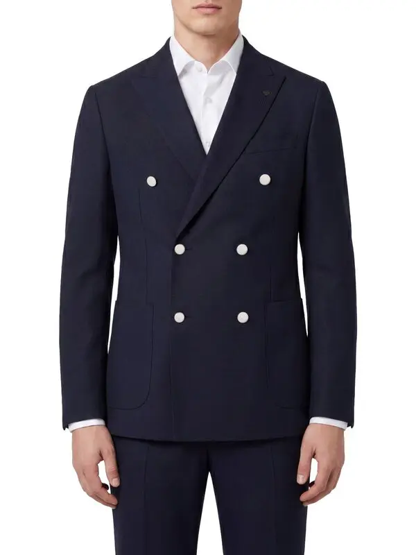 LARDINI Virgin Wool Blend Double-breasted Blazer With Peak Lapels - Blue