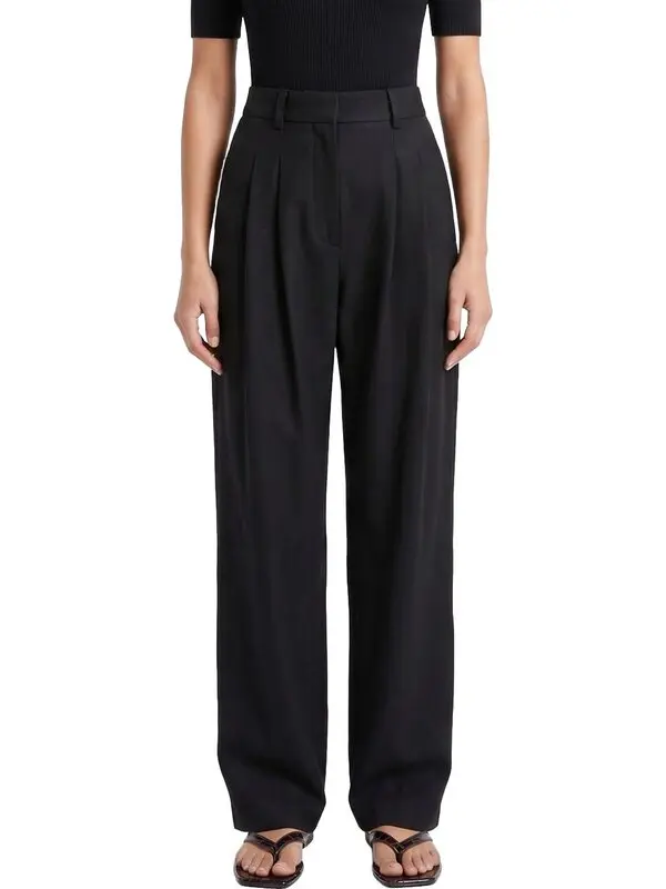 Nanushka High-waisted Wide-leg Silk Blend Trousers - Black