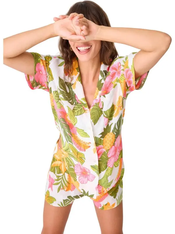 PJ Salvage Copacabana Floral Short Sleeve Shirt - Ivory