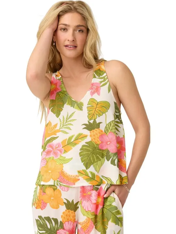 PJ Salvage Copacabana Floral" V-neck Tank Top - Ivory
