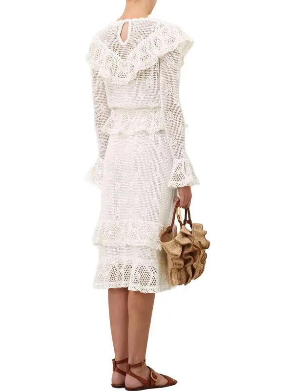 Zimmermann Roselight Crochet Midi Dress - Ivory