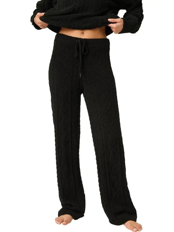 PJ Salvage Chenille Cable Knit Lounge Pants - Black