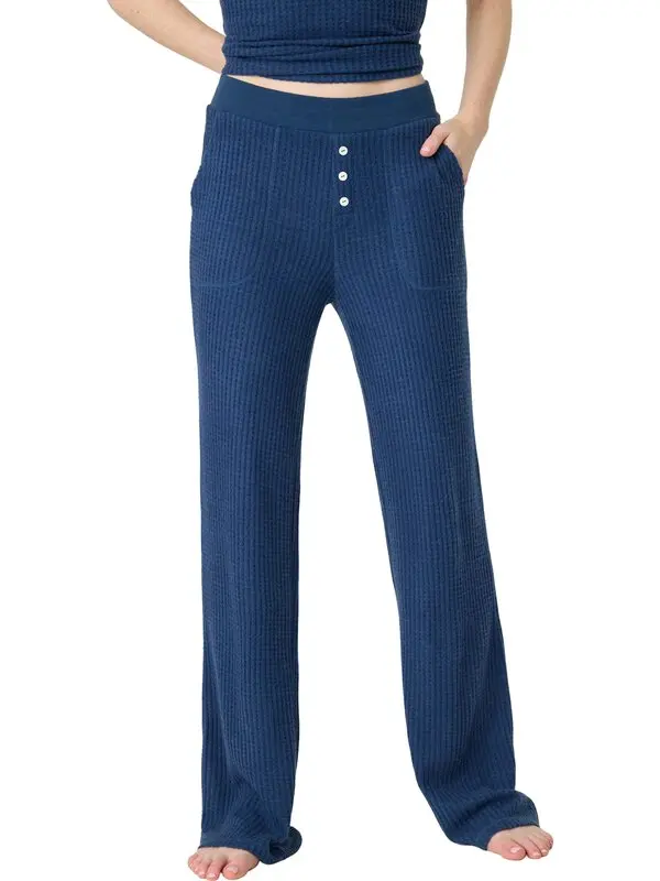 PJ Salvage Thermal Knit Wide Leg Lounge Pants - Harbor