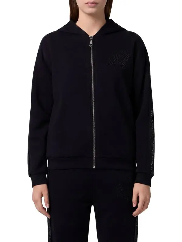 Philipp Plein Embellished Logo Zip-up Hoodie - Black