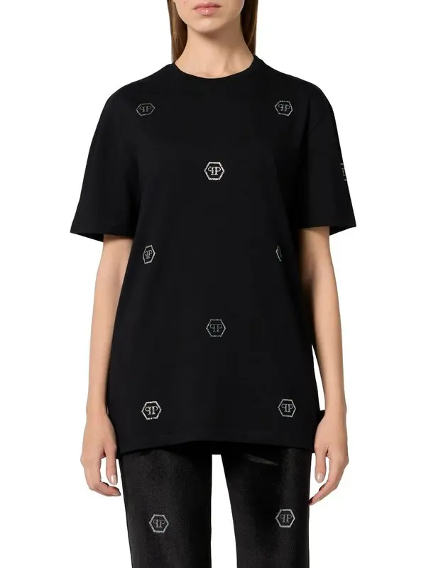Philipp Plein Cotton T-shirt With Rhinestone Embellishment - Black