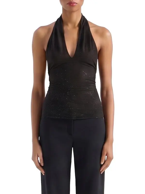 GENNY Embellished Halter Top - Black