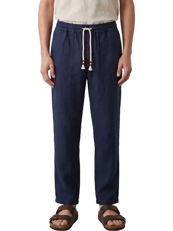 MC2 SAINT BARTH Slim Fit Linen Trousers With Drawstring Waist - Navy