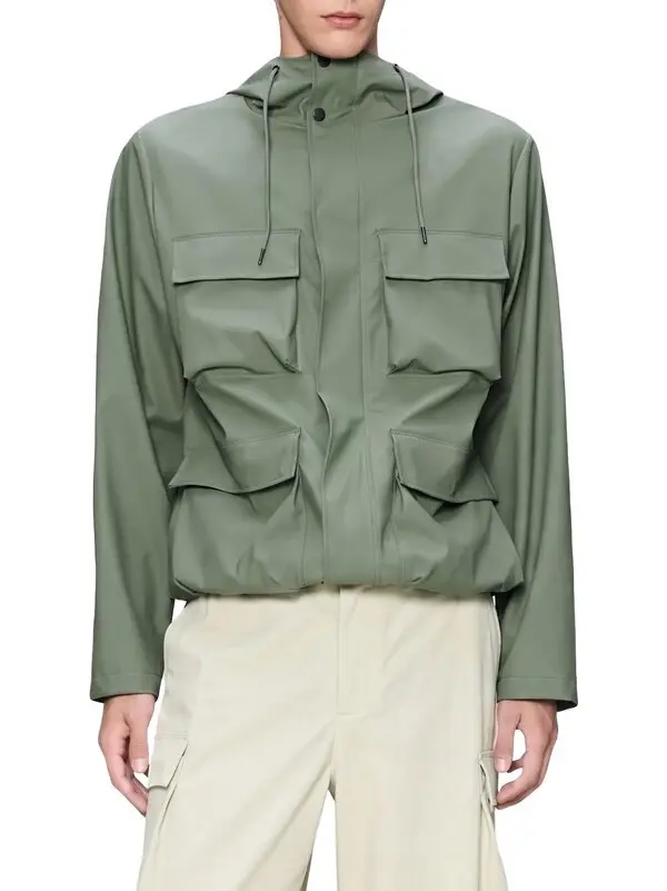 Rains Waterproof Hooded Jacket With Drawstring Hem - Green
