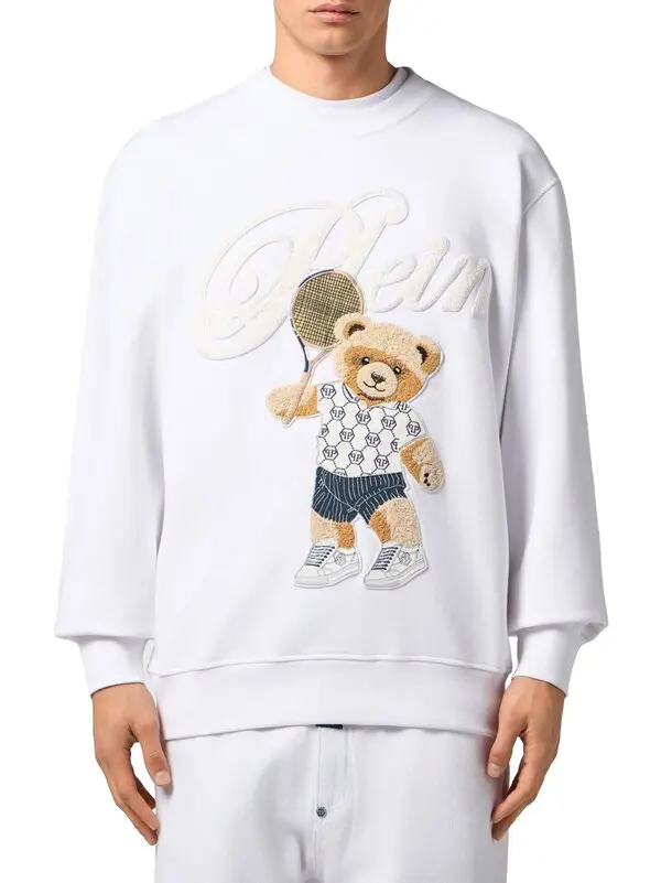 Philipp Plein Cotton Crewneck Sweatshirt With Teddy Bear Print And Embroidery - White
