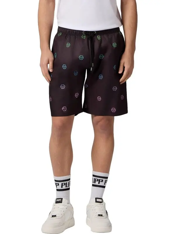 Philipp Plein Monogram Hexagon Logo Twill Jogging Shorts - Black