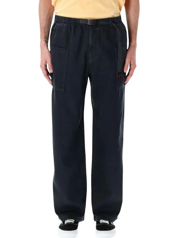 Gramicci Wide Leg Cargo Trousers In Hemp And Cotton Blend - Black