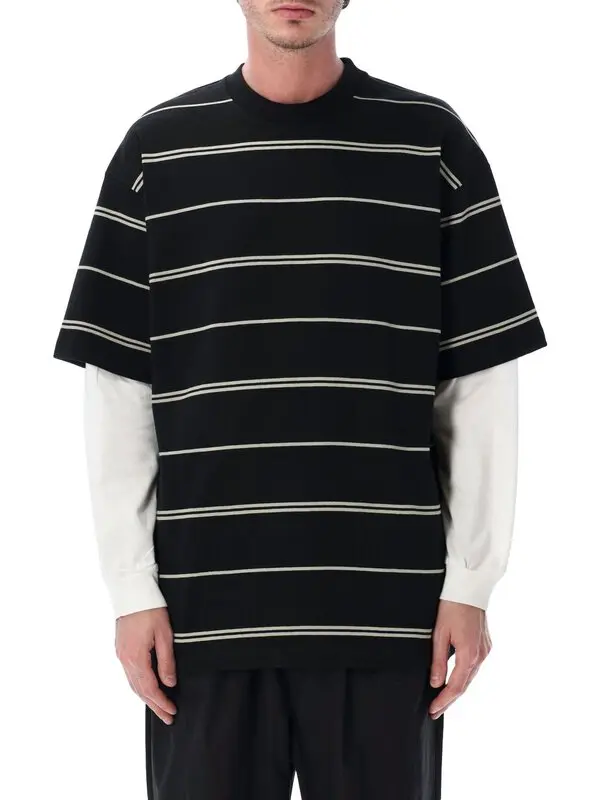 Comme Des Garçons Double-layer Long-sleeved Striped Cotton T-shirt - Black