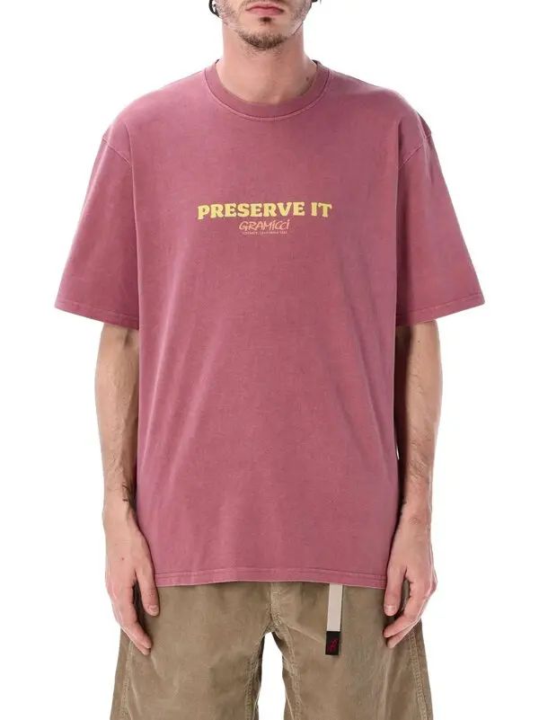Gramicci Relaxed Fit Cotton T-shirt With Graphic Print And Dropped Shoulders - Amaranth