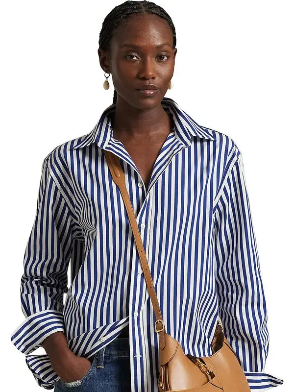 Ralph Lauren Oversize Fit Striped Cotton Shirt - Fall Royal/white