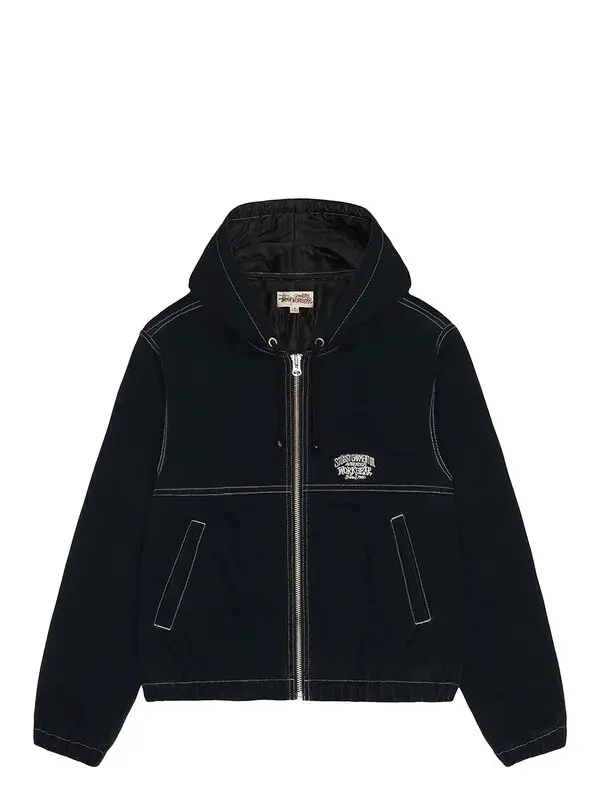 StÜssy Contrast Stitch Zip Up Hooded Jacket - Black