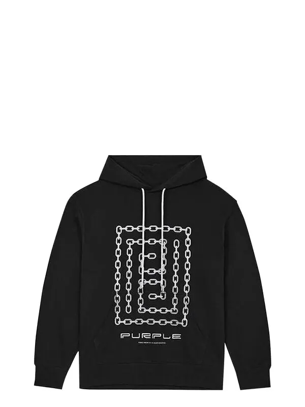 PURPLE BRAND French Terry Hoodie With Chain Graphic - Black