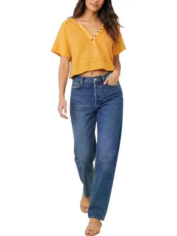 Free People V-neck Buttoned Blouse - Orange