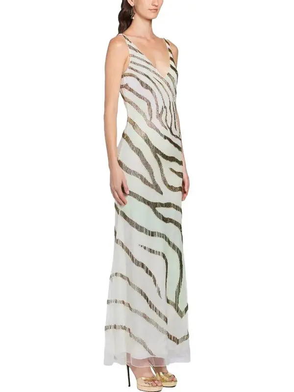Roberto Cavalli Zebra Bead Embroidered Gown - Neutrals