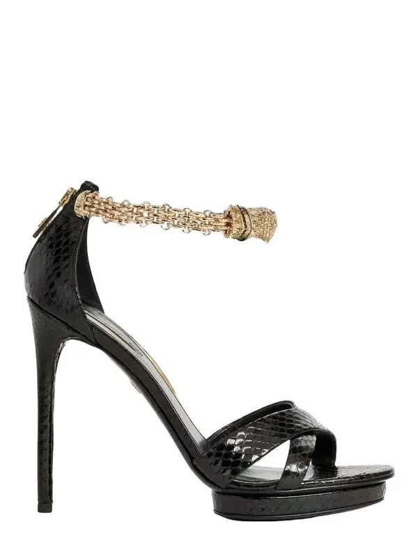 Roberto Cavalli Embellished Stiletto Sandals With Gold-tone Hardware - Black
