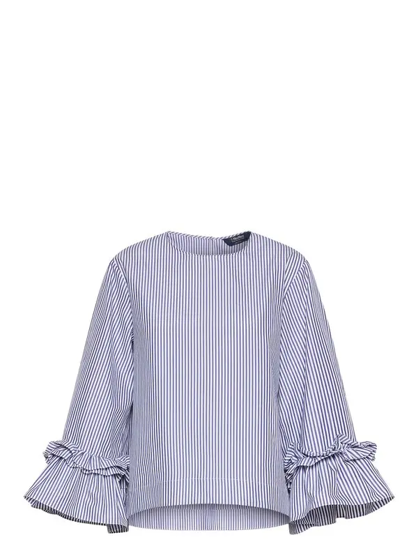 Max Mara Striped Cotton Blouse With Ruffle Cuffs - Turquoise