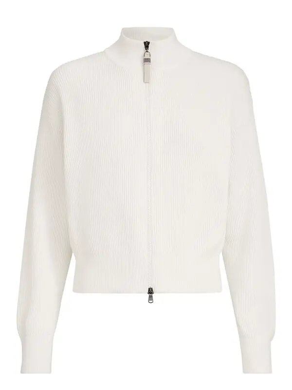 Brunello Cucinelli Ribbed Cotton Zip-front Cardigan - White
