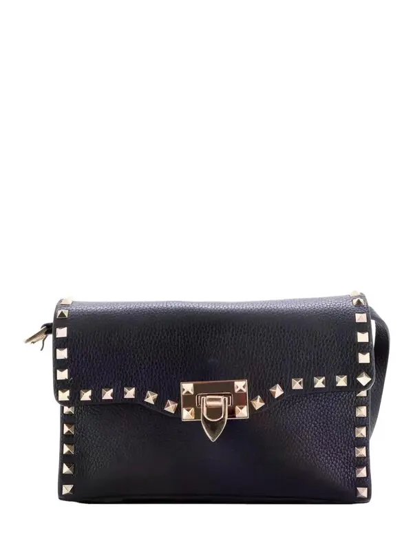Valentino Garavani Rockstud Flip Lock Flap Bag Medium Leather Crossbody - Black