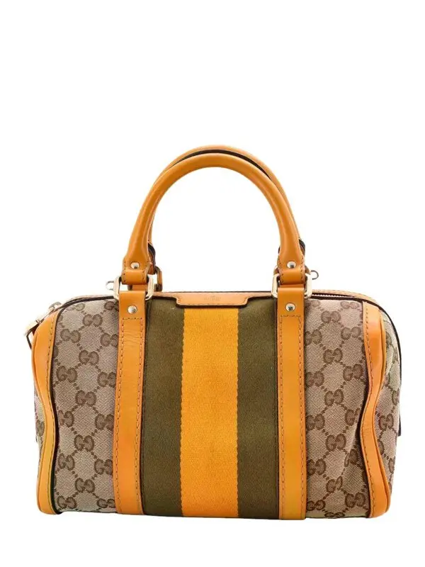 Gucci Vintage Web Boston Bag Gg Canvas Small Satchel - Yellow