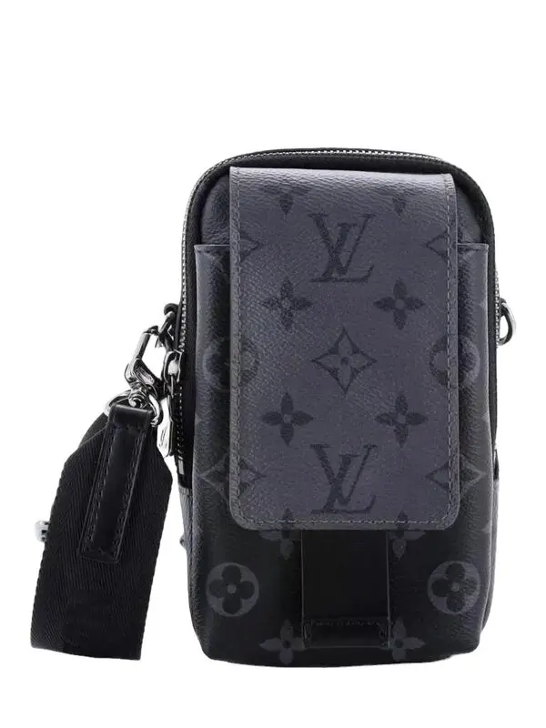 LOUIS VUITTON Double Phone Pouch Nm Reverse Monogram Eclipse Canvas Crossbody Bag - Black