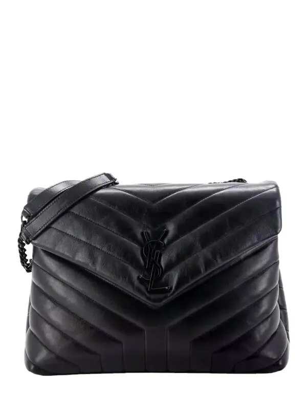 Saint Laurent Loulou Matelassé Chevron Leather Medium Shoulder Bag - Black